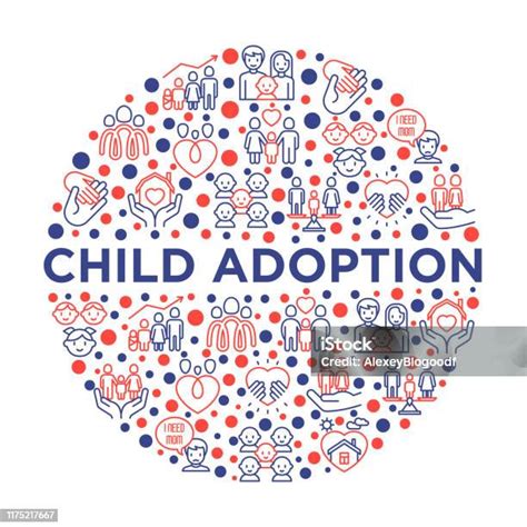 얇은 라인 아이콘으로 원에 아이 입양 개념 입양 부모 도움 손 고아 홈 케어 자녀와 Lgbt 커플 양육권 간병인 행복한 아이 현대 벡터 그림입니다 아이에 대한 스톡 벡터