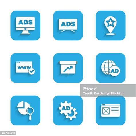 Set Board With Graph Chart Advertising Browser Window Magnifying Glass And Analysis Website ...