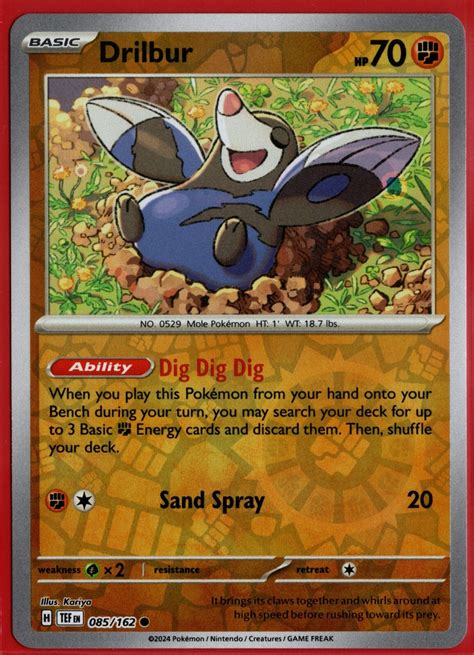 Pokémon Tcg Temporal Forces Drilbur 085 162 Reverse Holo Common