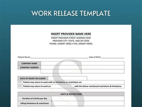 Printable Work Release Template Form Digital Download From MadeBuySheree Etsy Shop Doctors Note