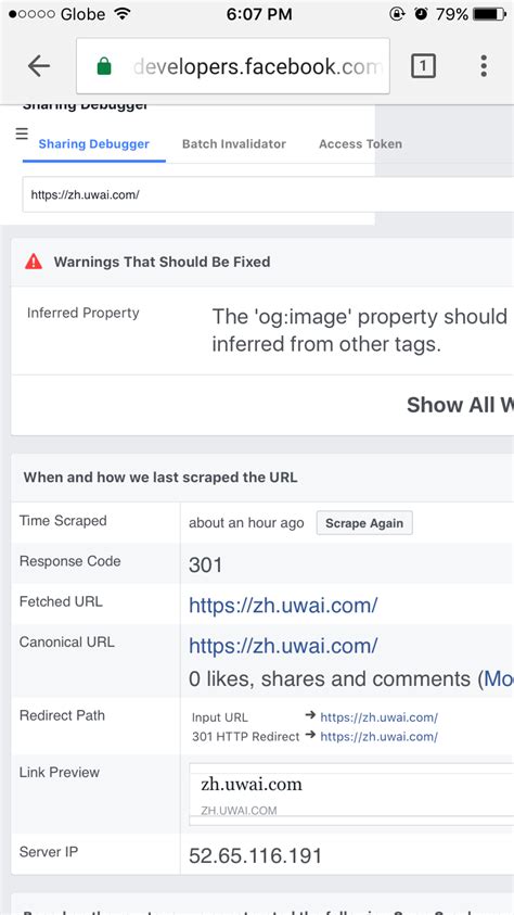 facebook circular redirect path open graph error stack overflow
