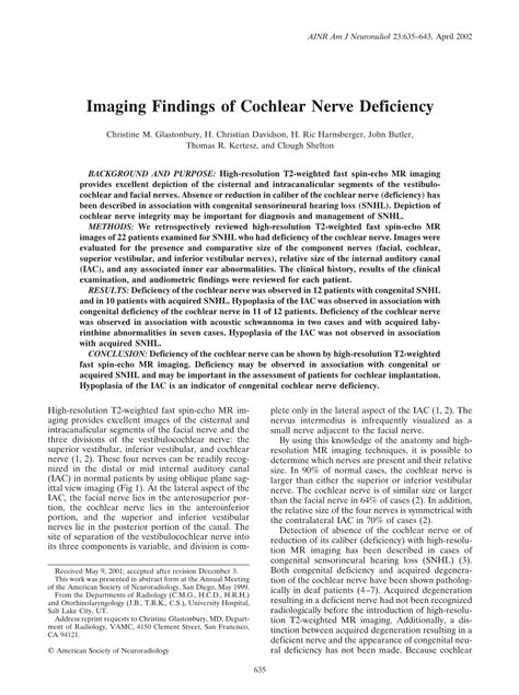 Imaging Findings Of Cochlear Nerve Deficiency Docslib