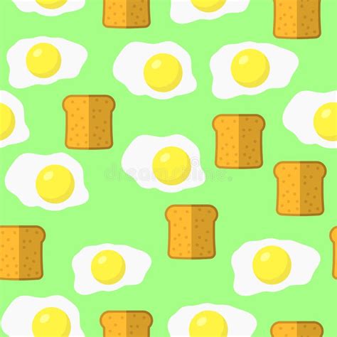 Eggs And Bread Seamless Pattern On Green Background Stock Illustration