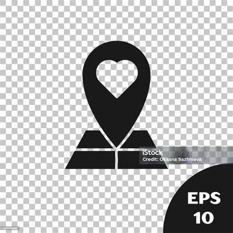 투명 한 배경에 격리 된 심장 아이콘 블랙 맵 포인터입니다 발렌타인 위치가 좋아요 로맨틱 지도 핀입니다 벡터 일러스트레이션 개념에 대한 스톡 벡터 아트 및 기타 이미지