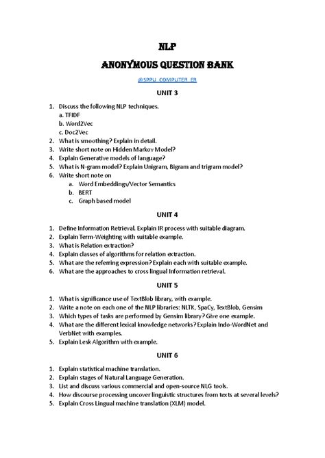 Nlp Anonymous Qb Ans Qbank Nlp Anonymous Question Bank Sppu