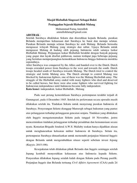 Masjid Hizbullah Singosari Sebagai Bukti Peninggalan Sejarah Hizbullah Malang Muhammad Faruq