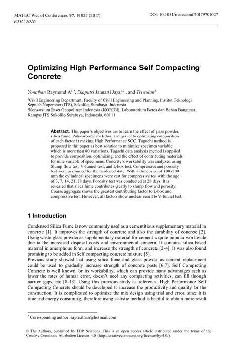 Pdf Optimizing High Performance Self Compacting Concrete