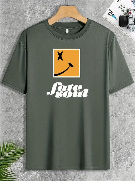 프린트 티셔츠 남성 캐주얼 스트리트 스타일 스트레치 라운드 넥 티셔츠 여름용 Temu Korea