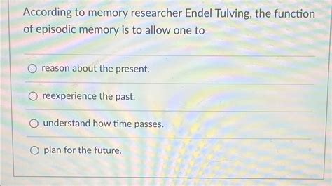 Solved According To Memory Researcher Endel Tulving The