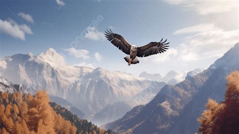 Aerial View Majestic Eagle Soaring Through A 3d Widescreen Landscape