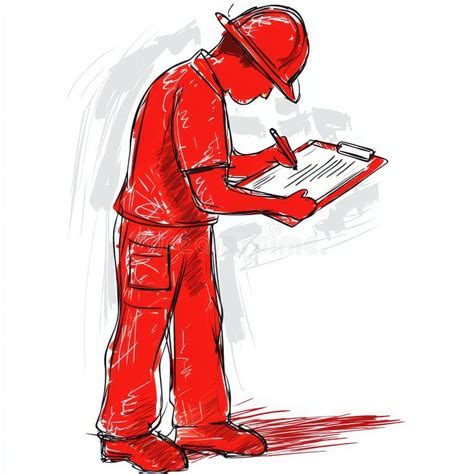 Checklist With Red Hatched Modern Drawing For Civil Engineer Stock