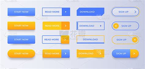 一组web和ui应用程序颜色按钮。网站元素设计。操作按钮收集导航网站