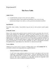 Lab Force Table Experiment The Force Table OBJECTIVES To Understand The Concept Of