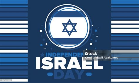 이스라엘 독립기념일 국경일 연례 경축 이스라엘 국기 다윗의 별 유대인의 상징 애국 적인 기호 및 요소 포스터 카드 배너 및 배경 벡터 일러스트레이션 0명에 대한 스톡 벡터