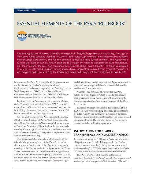Essential Elements of the Paris 'Rulebook' - Center for Climate and ...