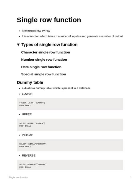 single row function pdf function mathematics computing