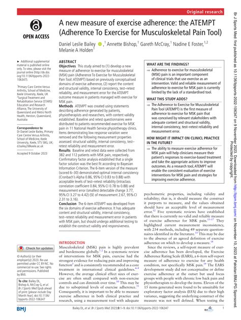 Pdf A New Measure Of Exercise Adherence The Atempt Adherence To Exercise For Musculoskeletal