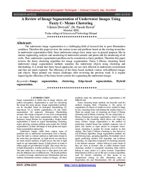 Pdf A Review Of Image Segmentation Of Underwater Images Using Fuzzy C Means Clustering