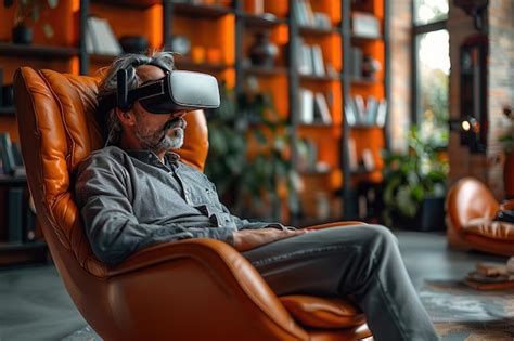 A Man Wearing A Vr Headset Is Sitting In A Chair In A Living Room