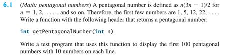 Solved 61 Math Pentagonal Numbers A Pentagonal Number Is