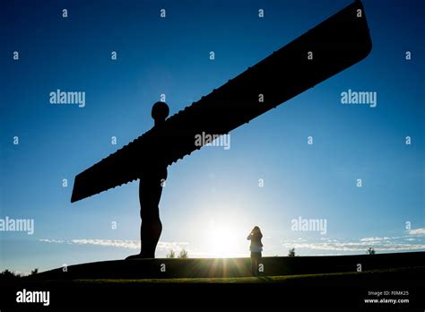 Angel Of The North Gateshead In Silhouette A Tourist Taking A