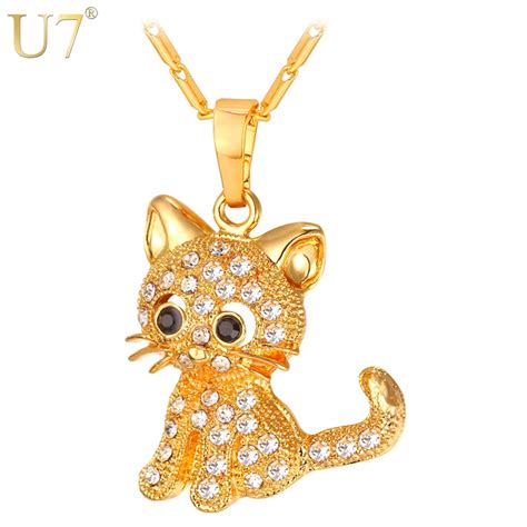 Colar Pingente De Gatinho E Cristal U7 Joia Feminina Garotas Amantes