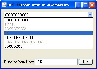 JComboBoxのアイテムを選択不可にする Java Swing Tips