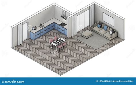 Modern House Interior Design Project Sketch Orthogonal Projection
