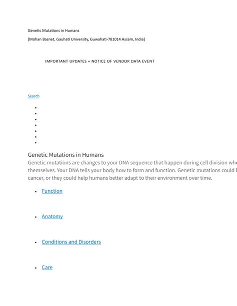 Pdf Genetic Mutations In Humans