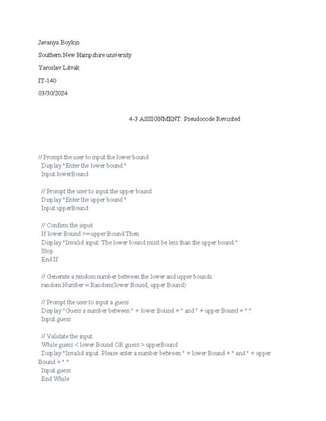 4 3 Assignment Pseudocode For User Input Validation And Random Number