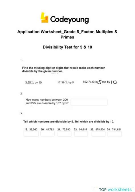 Application Divisibility Test For 5 And 10 Interactive Worksheet