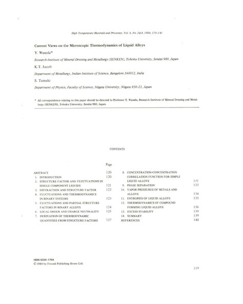 Pdf Current Views On Microscopic Thermodynamics Of Liquid Alloys
