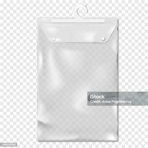 스냅 버튼 패스너와 투명한 배경에 플라스틱 걸이 후크가 있는 투명 Pvc 가방은 사실적인 벡터 모형입니다 빈 지퍼 비닐 파우치 패키지 모형 디자인용 템플릿 짐 싸기에 대한