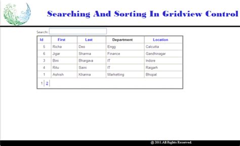 Searching Sorting Paging In ASP NET GridView Using JQuery