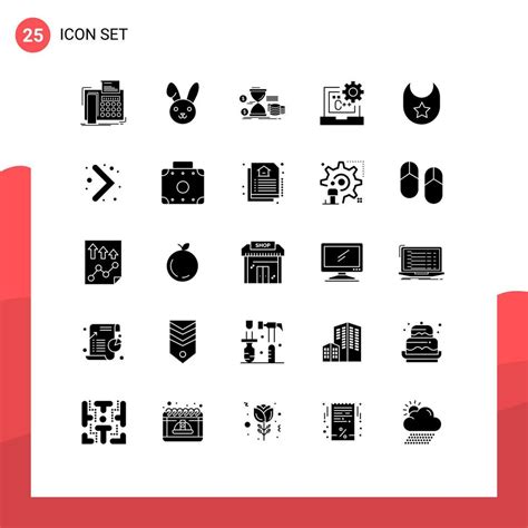 Set Of 25 Modern UI Icons Symbols Signs For Development Coding Hourglass Code Coins Editable
