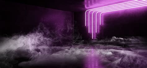 연기 공상 과학 소설 파란 자외선 자주색 분홍색 미래 지향적 인 사이버 펑크 빛나는 복고풍 현대 활기찬 조명 레이저 쇼 빈 무대 룸 홀 반사 콘크리트 그런 지 클럽 배경