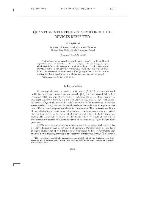 Pdf Quantum Interference Semiconductor Devices Revisited