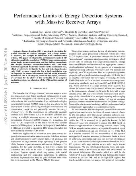Pdf Performance Limits Of Energy Detection Systems With Massive