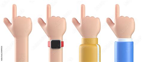 D Cartoon Hands Pointing Index Finger Touch Screen Interaction Pressing Buttons Clicking