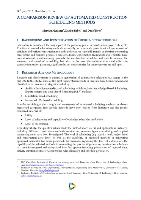 Pdf A Comparison Review Of Automated Construction Scheduling Methods Pdf A Comparison Review Of Automated Construction Scheduling Methods
