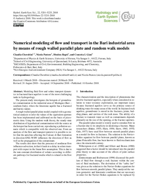 Pdf Numerical Modeling Of Flow And Transport In The Bari Industrial Area By Means Of Rough