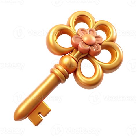 Immaculate Creative Concept Art Style Isolated Cutout Of An Art Nouveau Key Ornate Brass