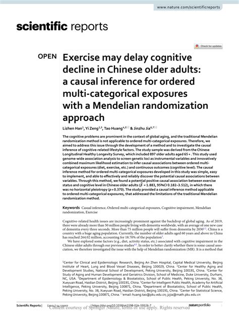Pdf Exercise May Delay Cognitive Decline In Chinese Older Adults A Causal Inference For