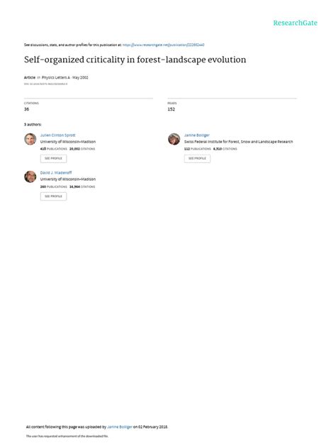Self Organizedcriticalityinforest Landscapeevo Pdf Dimension Self Organization