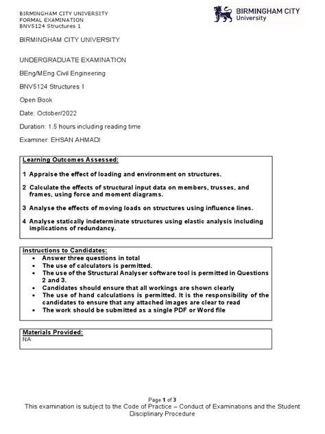 Mock Exam 1 Structures Download Free Pdf Bending Beam Structure
