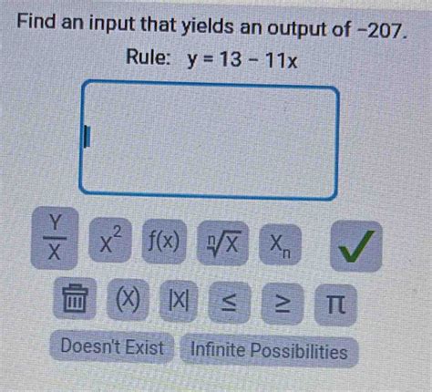 solved find an input that yields an output of −207 rule y 13 11x y x