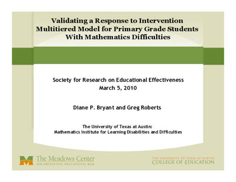 Validating A Response To Intervention Multitiered Model For Primary