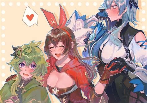 Eula Amber And Collei Genshin Impact Drawn By Kiegenshin Danbooru