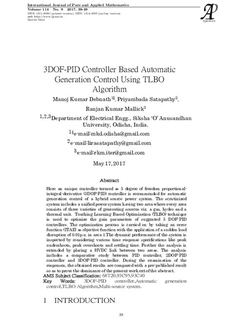 pdf 3 dof pid controller based automatic generation control using