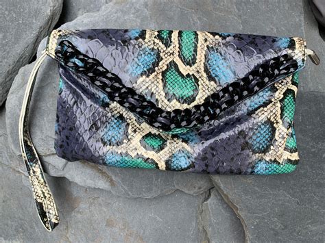 Multi Colored Faux Python Embossed Evening Bag Gem